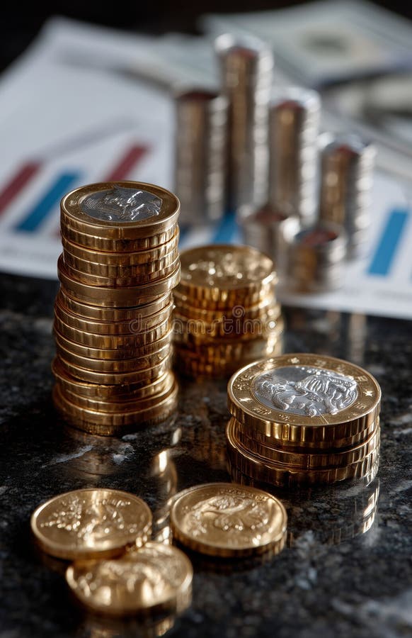 Euro Coins Stacked on Each Other Showing Increasing Profits Stock Photo ...