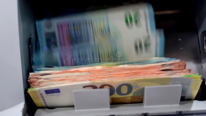 The Euro Currency Banknotes in a Currency Counting Machine Stock Photo ...