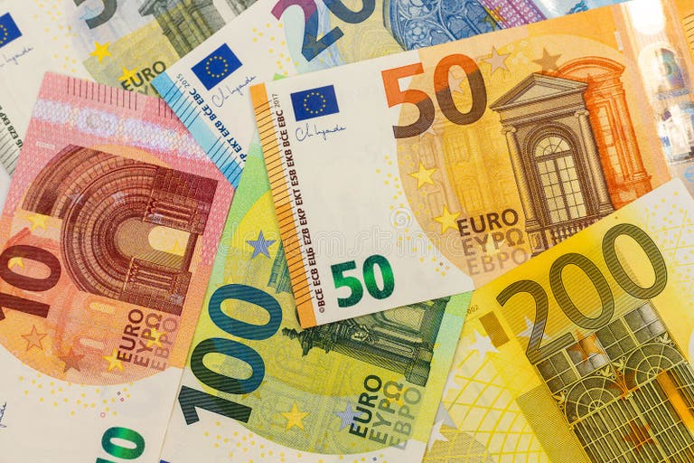 Euro Currency Mix Notes in Overlapping Layout. Top View Stock Photo ...