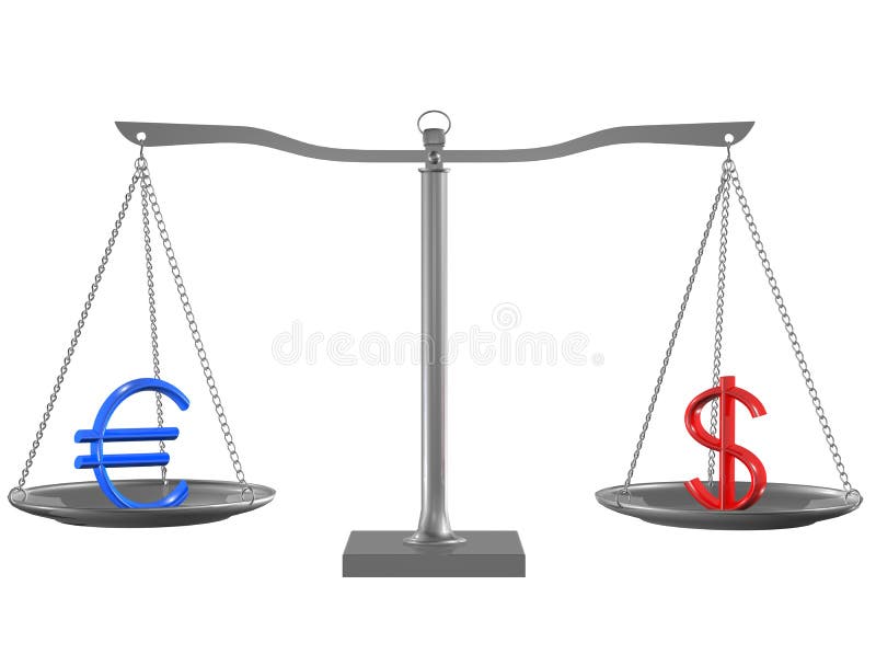 Euro and Dollar on balance stock illustration. Illustration of gold ...