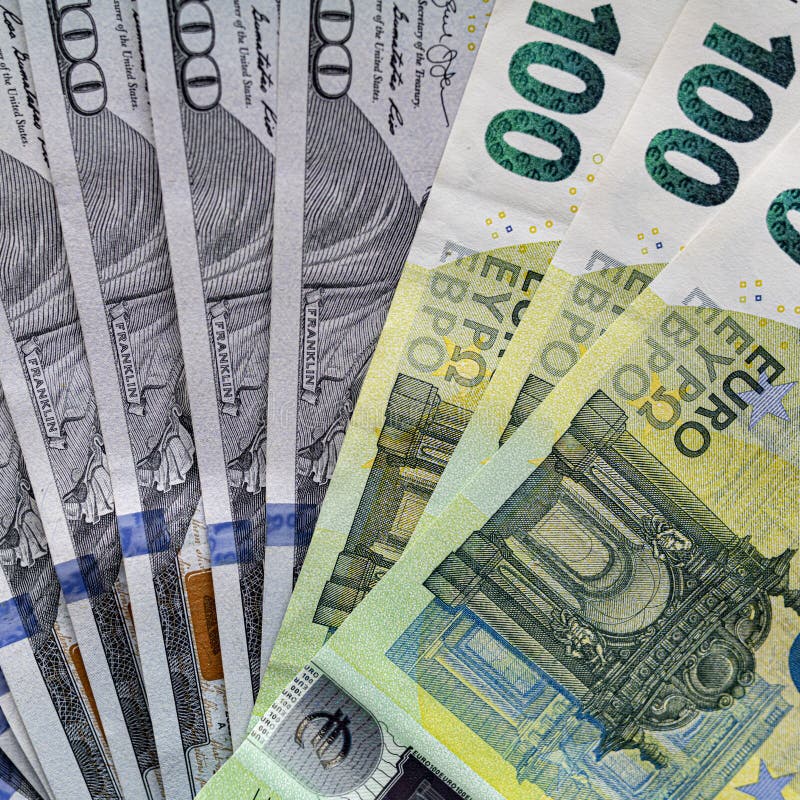 Euro and Dollar Bills in a Common Stack. Stock Image - Image of paper ...