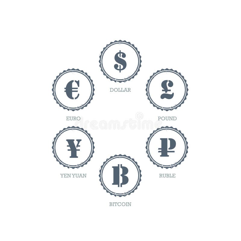 Currencies Symbols In Golden Coins And Red Line Stock Illustration