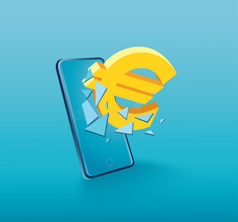 Euro Icon Breaking through Screen Smartphone Stock Vector ...