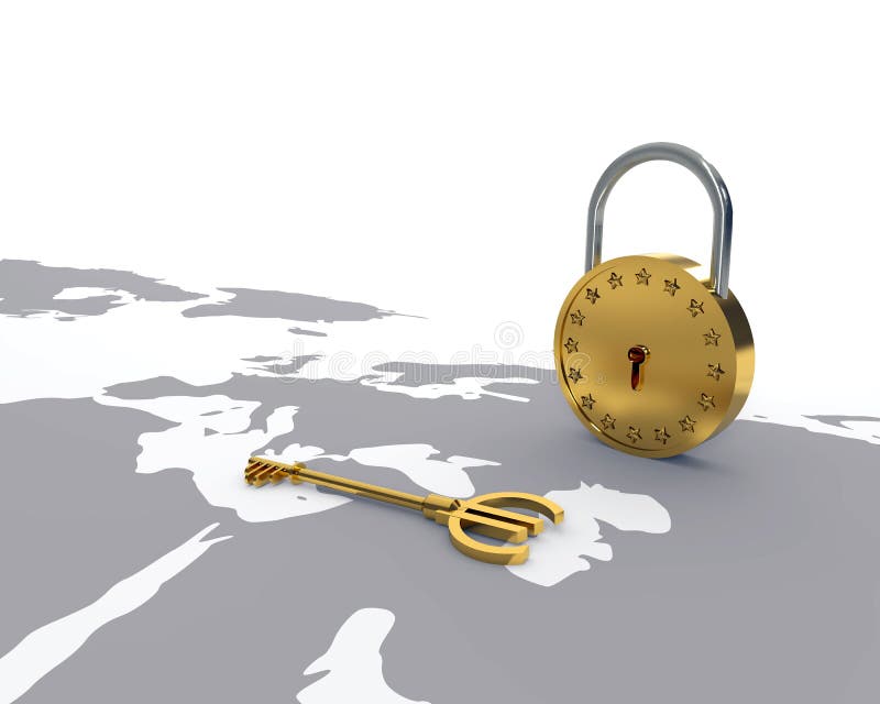 Euro key and lock stock illustration. Illustration of iron - 26407397