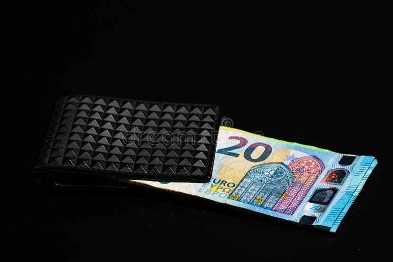 20 Euro Money Banknotes in Black Wallet Isolated Stock Photo - Image of ...