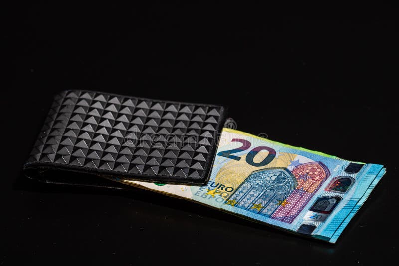 20 Euro Money Banknotes in Black Wallet Isolated Stock Photo - Image of ...