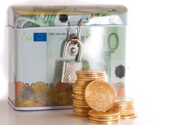 Euro Money Box and Gold Coins Stock Photo - Image of interest, currency ...