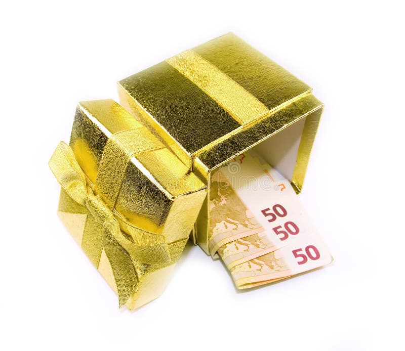 Euro Money in Golden Gift Box Stock Photo - Image of full, bank: 3608902