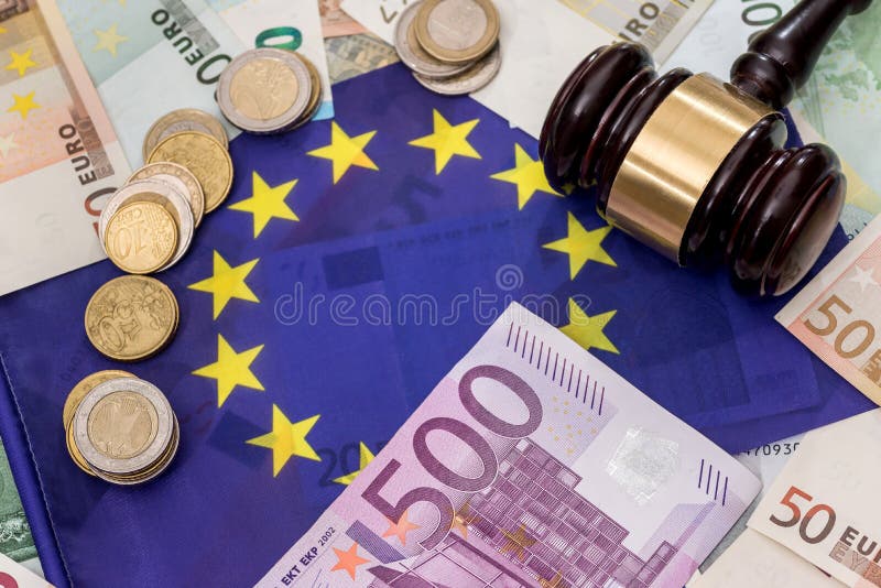 Euro Money with Hammer on Flag Stock Image - Image of currency, judge ...