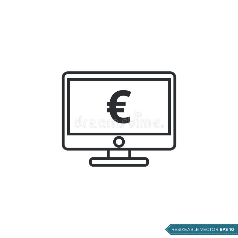 Euro Money Sign Computer Screen Icon Vector Template Flat Design Stock ...