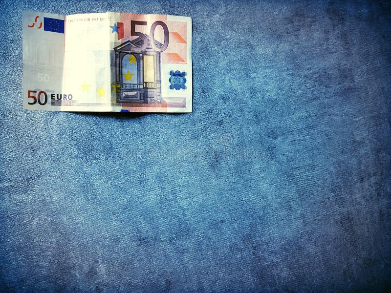 Euro note on blue stock photo. Image of weathered, worn - 68366670