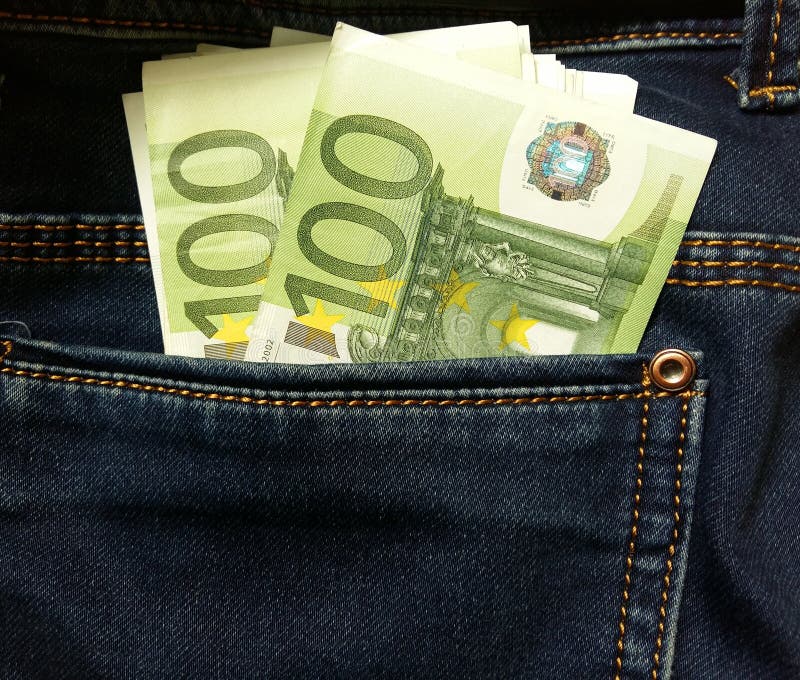 100 Euro Note in a Blue Jeans Stock Image - Image of shopping, cash ...