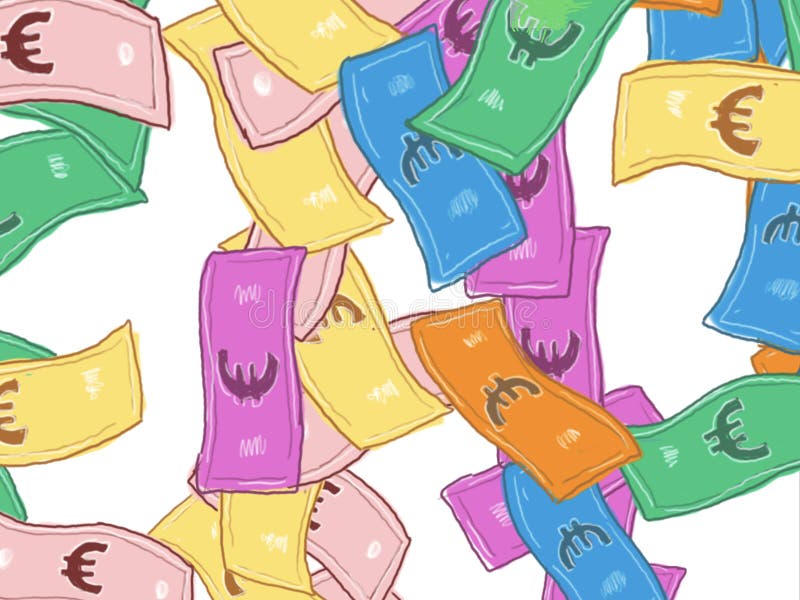 Euro Notes or Bills Falling Drawing Stock Illustration - Illustration ...