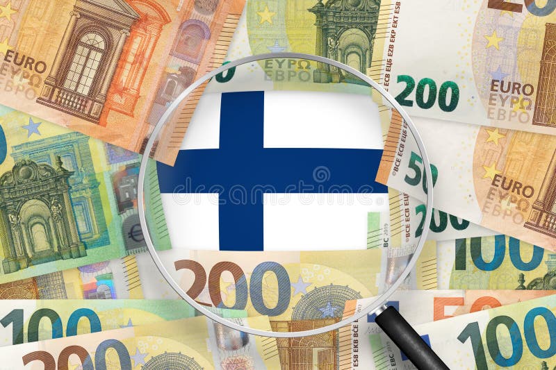 Euros with Finland Flag View through Magnifying Glass Stock Photo ...
