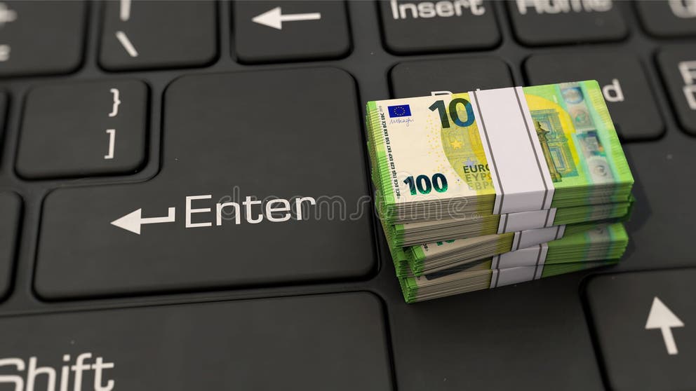 Euro Notes Lying on PC Keyboard Stock Photo - Image of keyboard ...