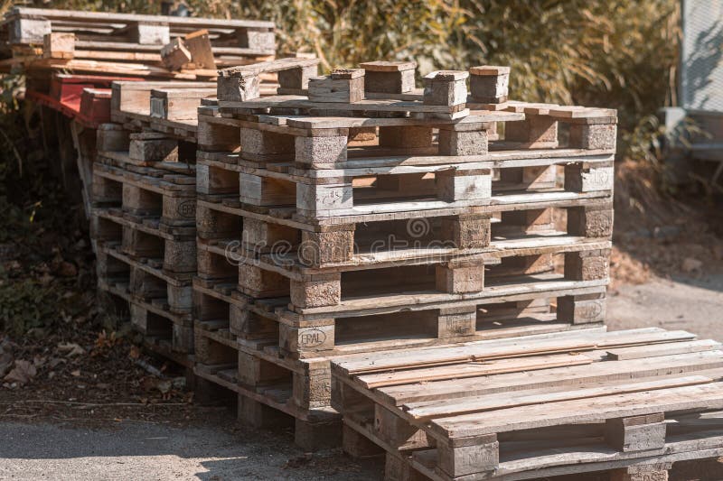 Euro Pallets Stacked in Corner of Industrial Area Stock Photo - Image ...