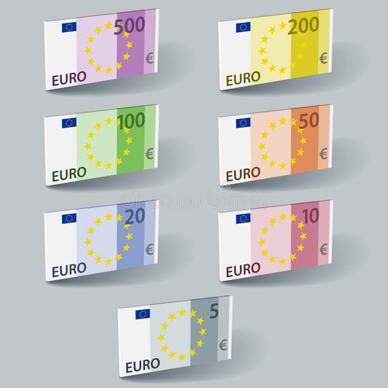 Euro Paper Bill Banknotes with Shadows Stock Vector - Illustration of ...