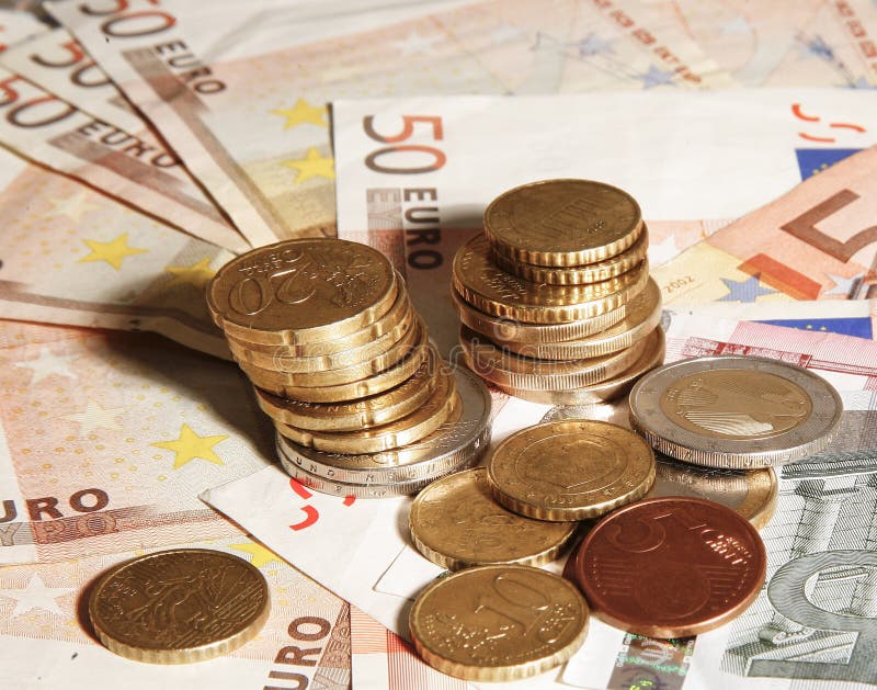 Euro Paper Currency and Euro Coins Stock Image - Image of position ...