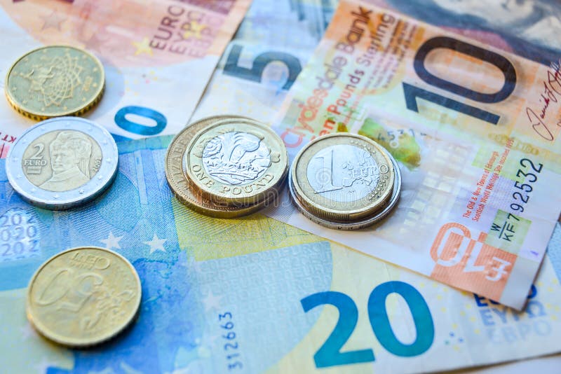 Euro and Pounds Coins and Banknotes Stock Image - Image of pound, great ...