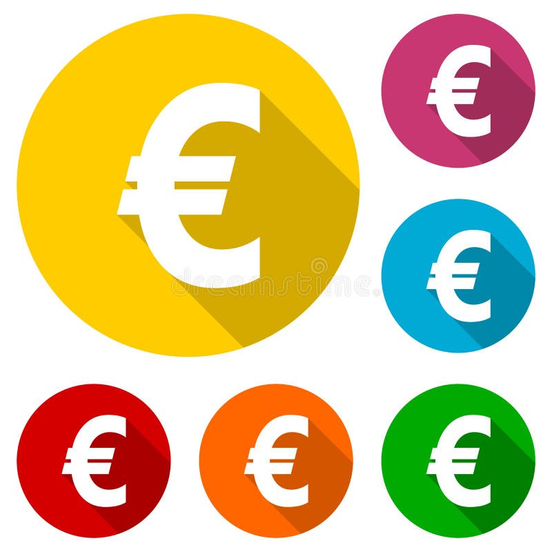 Euro Sign Icon, EUR Currency Symbol with Long Shadow Stock Vector ...
