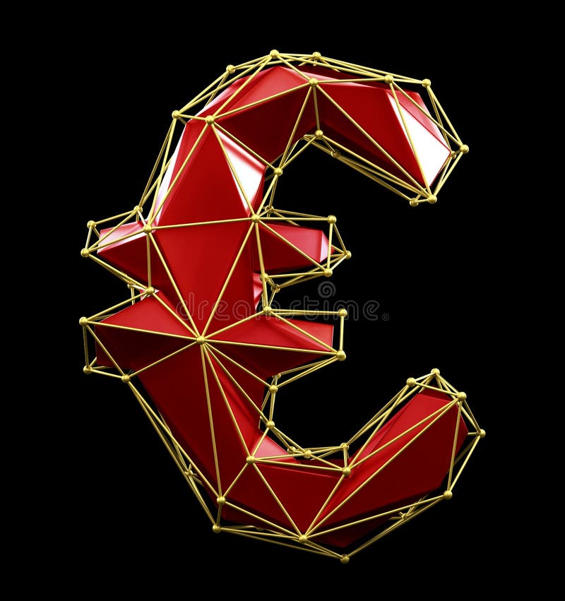 Euro Sign Made in Low Poly Style Red Color Isolated on Black Background ...
