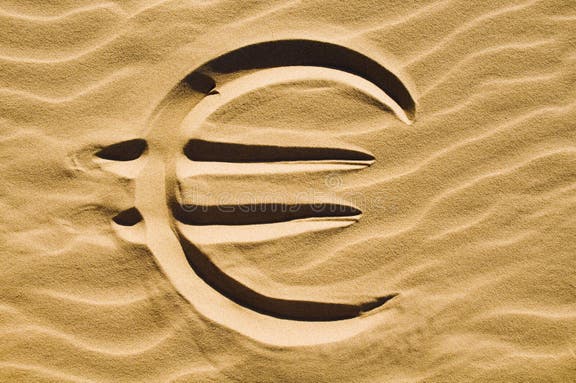 Euro sign in the sand stock photo. Image of union, exchange - 6450862