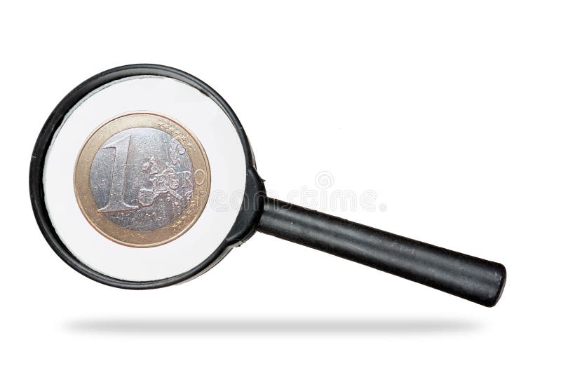 Euro Sob a Lupa Real Sobre O Branco Imagem de Stock - Imagem de ...