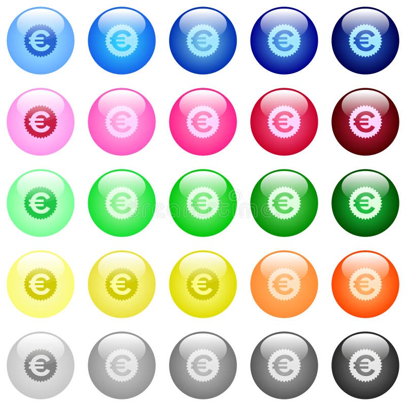 Euro Sticker Icons in Color Glossy Buttons Stock Vector - Illustration ...