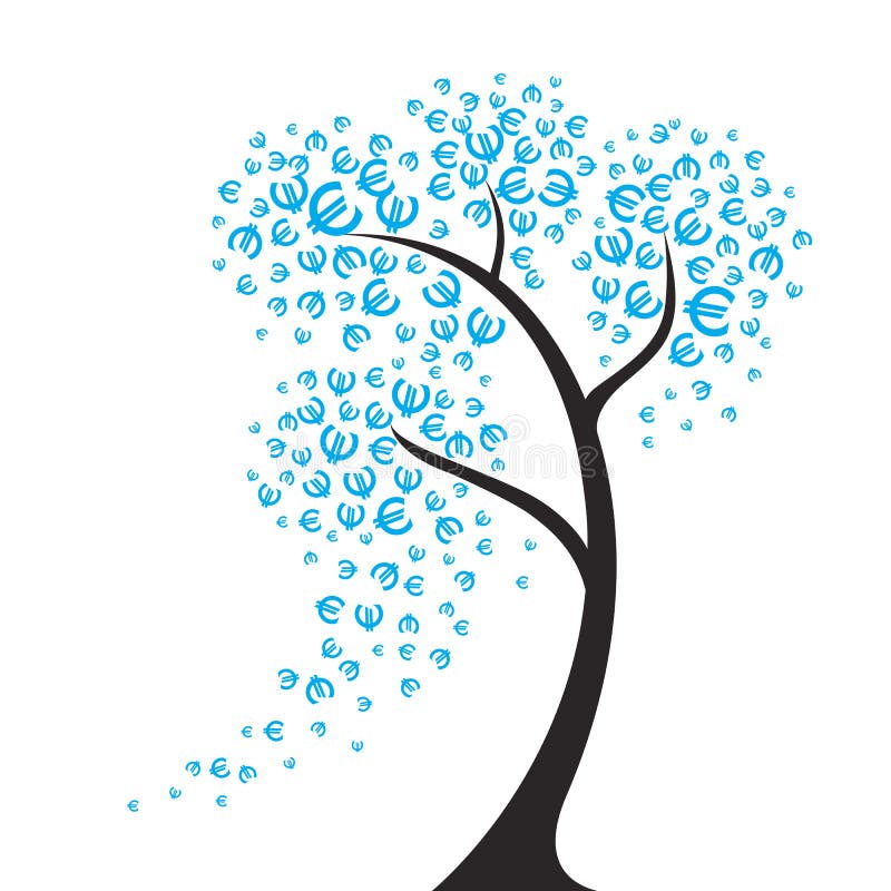 The Euro Tree. Euro Fly Around in the Wind. Vector Illustration Stock ...