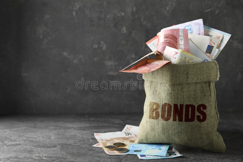 Eurobonds Concept. Sack Full of Money on Grey Table, Space for Text ...
