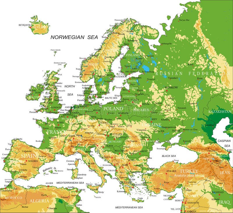 Europa - mapa fizyczny ilustracja wektor. Ilustracja złożonej z kraj ...
