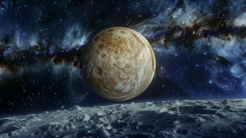 Europa Moon in Outer Space Realistic 3D Rendering Stock Illustration ...