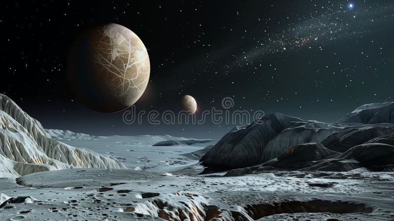 Europa Moon in Outer Space Realistic 3D Rendering Stock Illustration ...