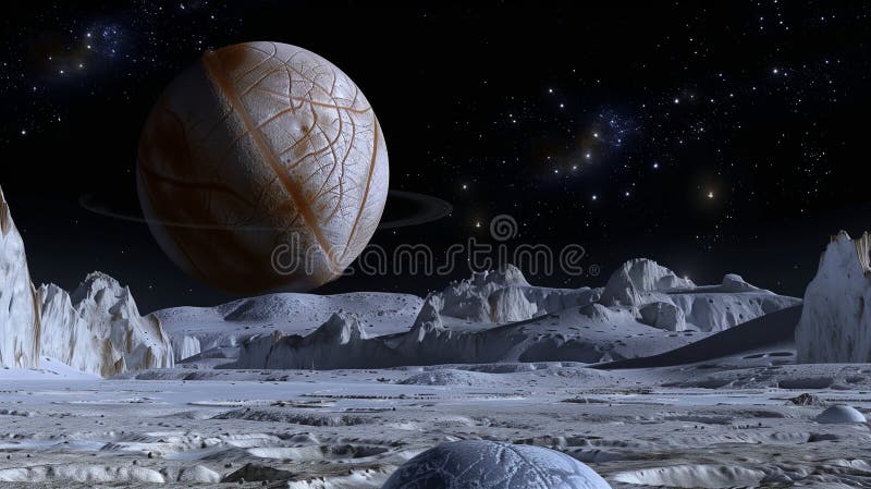 Europa Moon in Outer Space Realistic 3D Rendering Stock Illustration ...