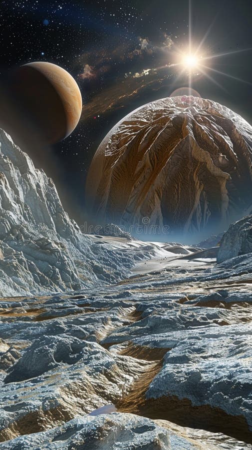Europa S Icy Surface Close-Up from Space Stock Illustration ...