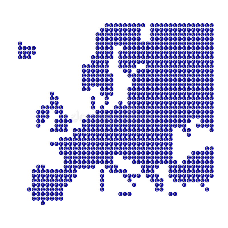 Europe with Blue Dots and Euro Sign Stock Illustration - Illustration ...