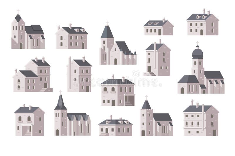 Europe Buildings Set Flat Design Stock Vector - Illustration of house ...
