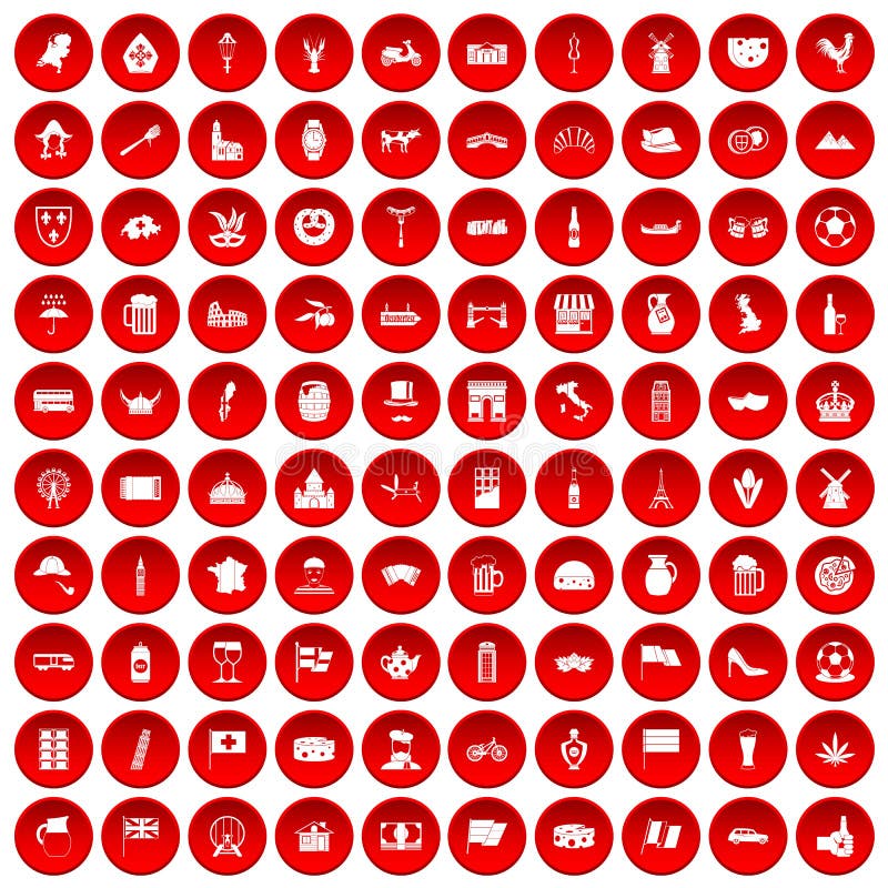 100 Europe Countries Icons Set Red Stock Vector - Illustration of beer ...