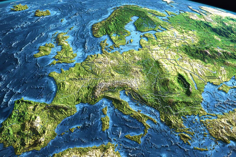 Europe Depicted on a Global Satellite Map. Image Elements Provided ...