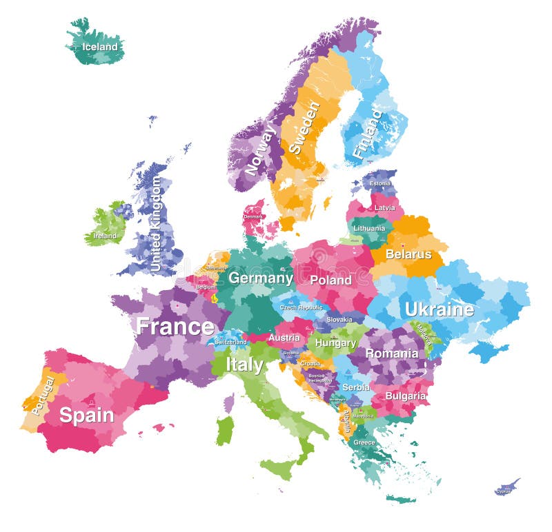 Europe Detailed Colored Map with Administrative Divisions Borders ...