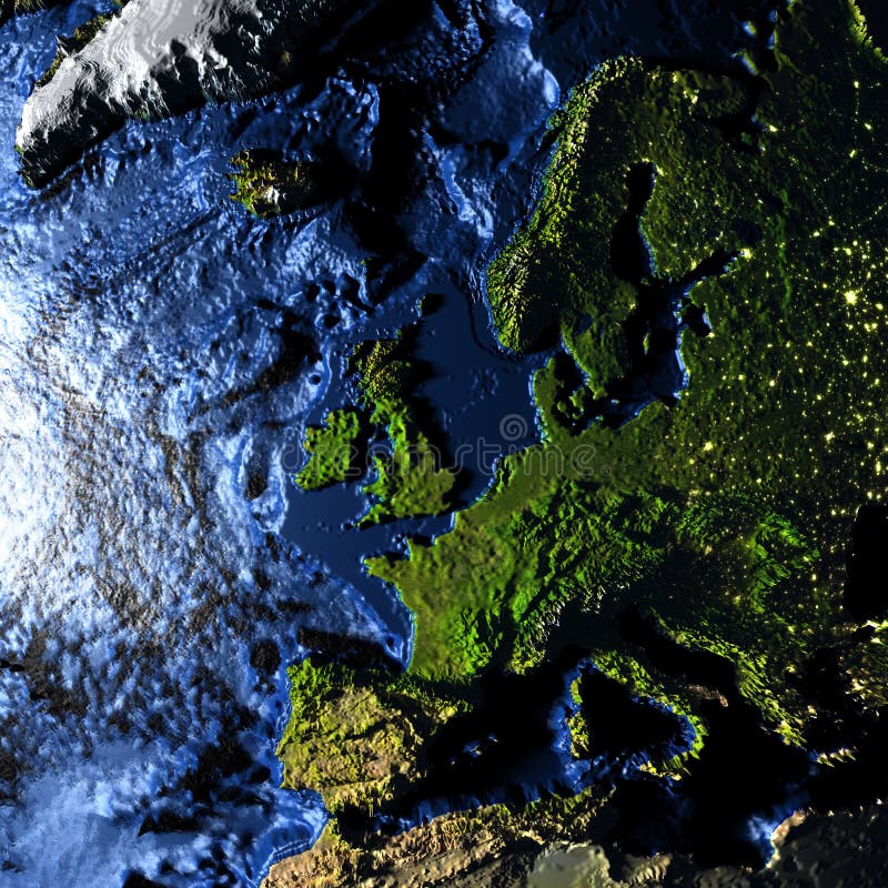 Europe on Earth with Exaggerated Mountains Stock Illustration ...