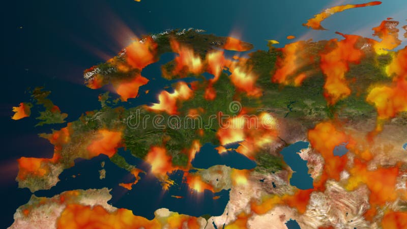 Europe Map on Fire Burning Animation Stock Video - Video of symbolic ...