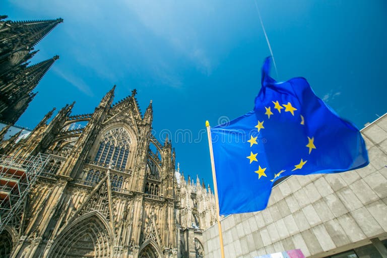 Europe Flag in Front of Cologne Stock Photo - Image of national, white ...