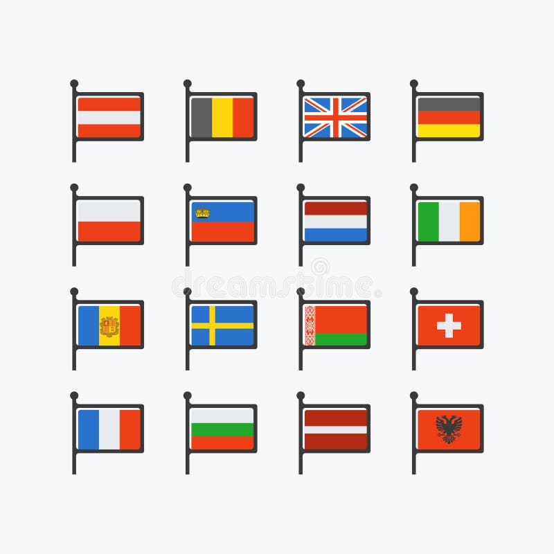 Europe Flags, Set of Vector Flat Icons Stock Vector - Illustration of ...