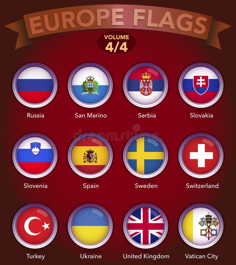 Europe Flags Round Shape with Bevel Volume 4 Stock Vector ...