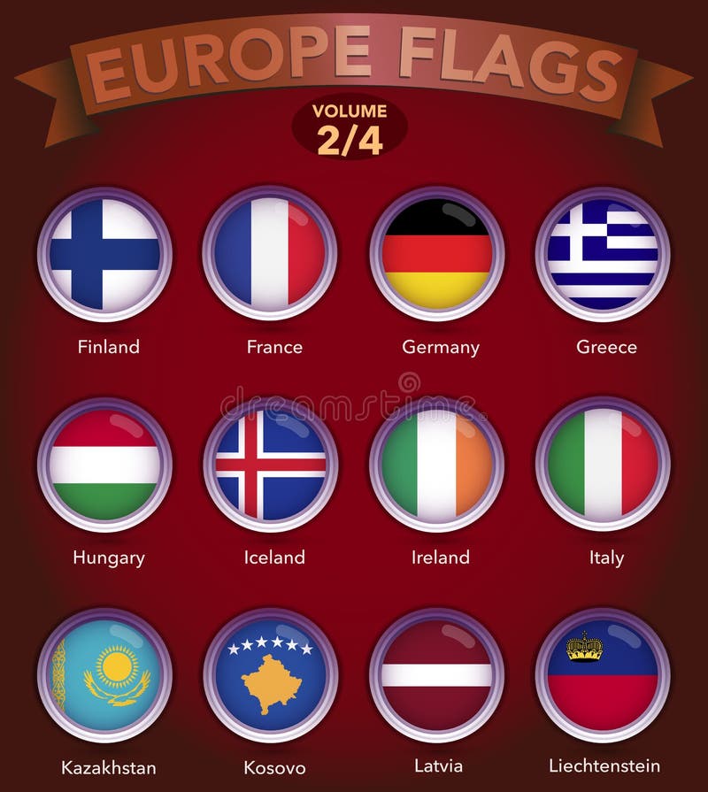 Europe Flags Round Shape with Bevel Volume 4 Stock Vector ...