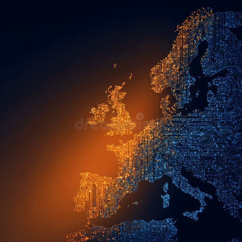 Europe Formed by Digital Circuit Patterns. Generative AI. Stock ...