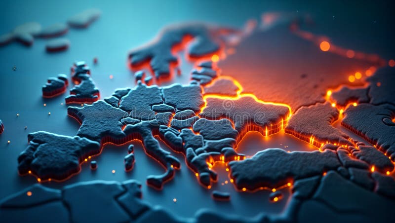 Europe Geopolitical Map with Glowing Borders of Eastern Nations ...