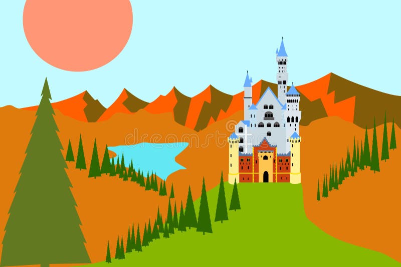 Europe Landscape with Castle on the Hill Stock Vector - Illustration of ...