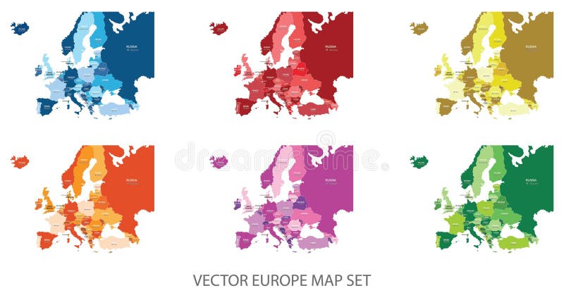 Abstract Multicolor Vector Design Set of Political Continent Europe Map ...